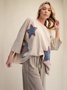 easel | Tops | 276 Firm Easel New Oversized Star Appliqu Top | Poshmark